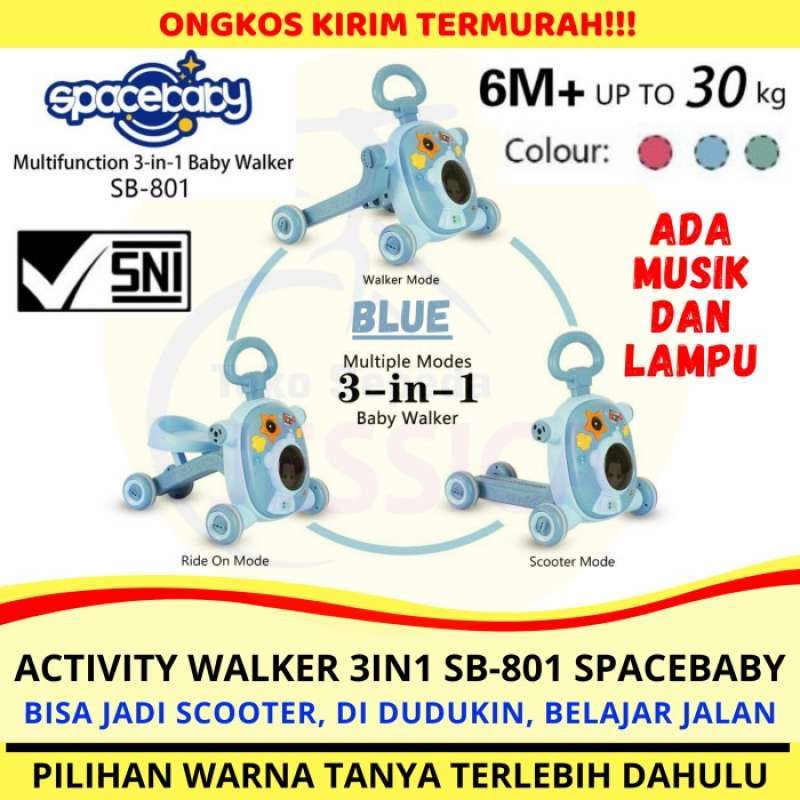 Jual Spacebaby Sb-801 Push Baby Walker 3In1 Activity Scooter Ride On ...