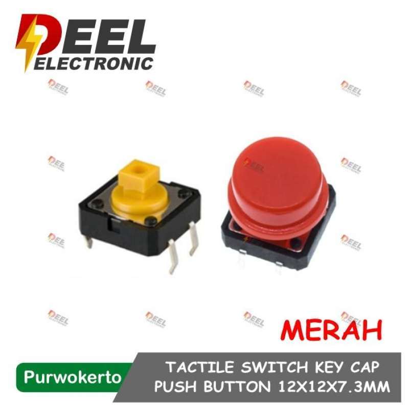 Jual TACTILE SWITCH KEY CAP RED PUSH BUTTON 12X12X7.3MM SWITCH 12X12 ...
