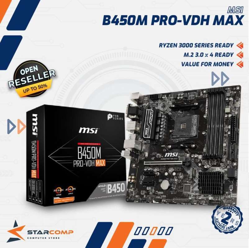 Jual MSI B450M Pro VDH MAX Motherboard AM4 AMD B450 DDR4 di Seller Starcomp Semarang - Sumurboto ...
