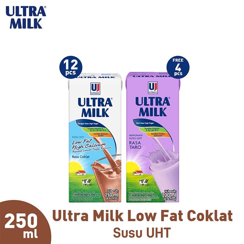 Jual Ultra Milk Low Fat 250 mL Coklat (12 pcs) Free 4 pcs Ultra Milk ...
