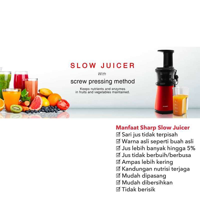 Promo Sharp Ej-c20y-rd Slow Juicer Healsio Easy Cleaning 800ml Diskon ...