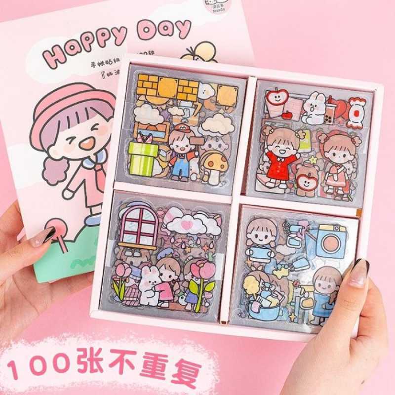 Jual Sticker / stiker 2D Random aesthetic 1 Box isi 100 di Seller ...