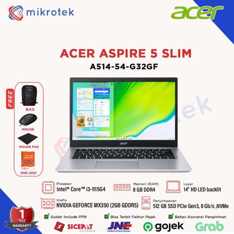 Jual ACER ASPIRE 5 A514 54G 32GJ Ci3 1115G4 8GB 512GB SSD 14` W11+OHS di Seller Mikrotek ...