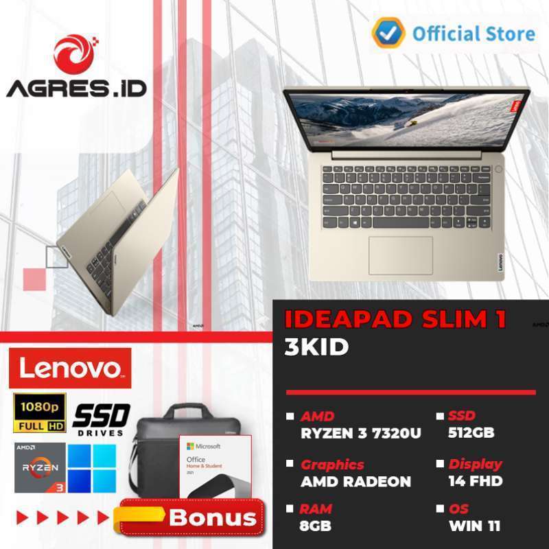 Jual LENOVO IDEAPAD SLIM 1 - RYZEN 3 7320U RADEON 610M 8GB 512SSD WIN11 OHS 14.0 FHD - BUNDLING ...