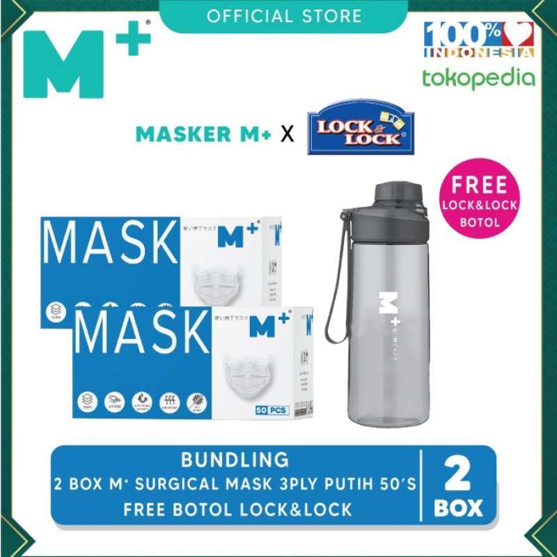 Jual Paket Bundling 2 Box M+ Surgical Mask 3Ply - Free Lock N Lock ...