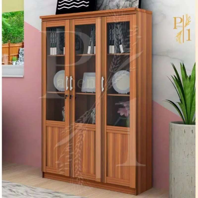 Promo RAK BUKU 3 PINTU LEMARI BUKU RAK ARSIP LEMARI HIAS RAK BUKU ...