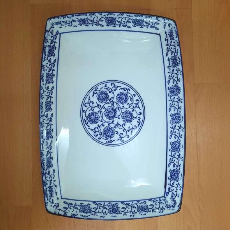 Promo Piring Keramik Saji Biru Putih Persegi Panjang Ukuran 21X30Cm ...
