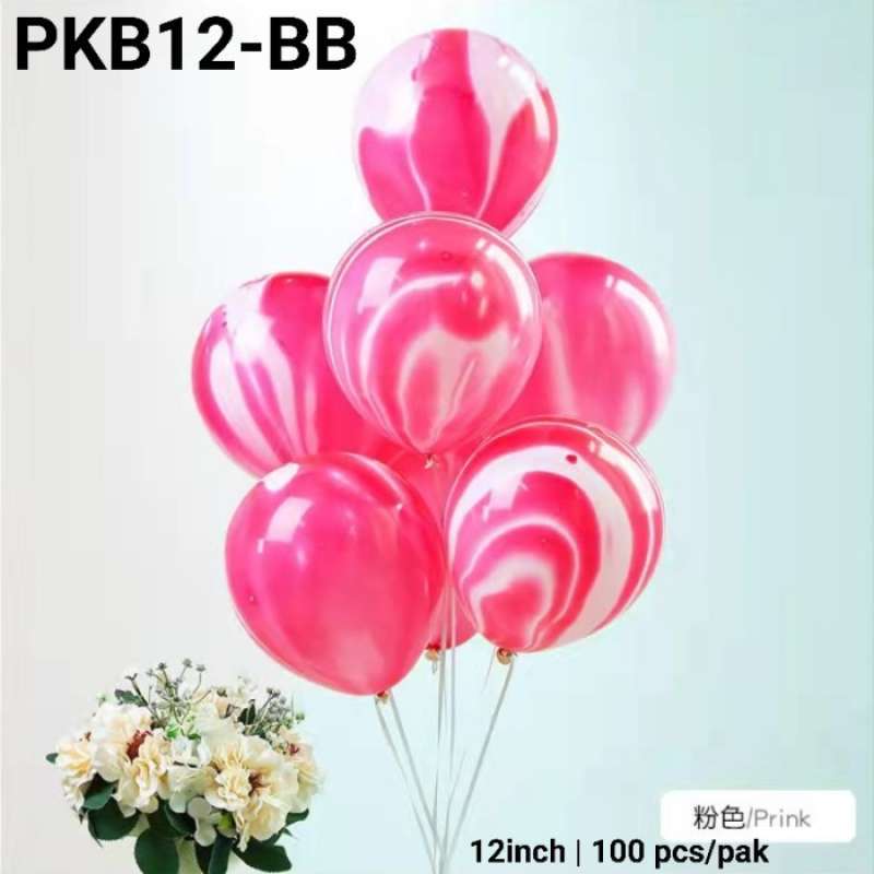 Jual PKB12-B Balon latex 12 inch 30 cm 1 pak isi 100 batu marmer marble ...