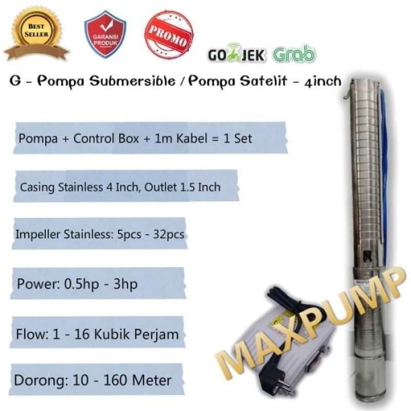 Jual Pompa Satelit 1hp Kipas Dan Body Stainless Submersible Pump 4 Inch ...