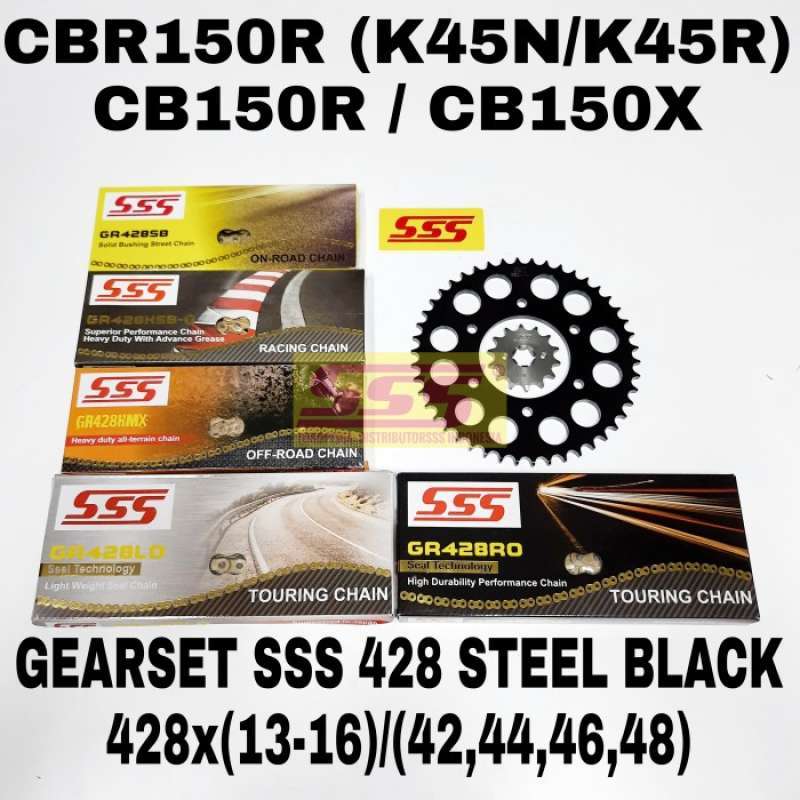 Promo Girset Sss 428 Steel Black Cbr150R Cb150R Cb150X Rantai Sss Gold ...