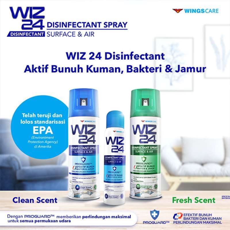 Jual Wiz 24 Disinfectant Spray Aerosol - Fresh Scent 300 Ml X 3 Pcs Di ...