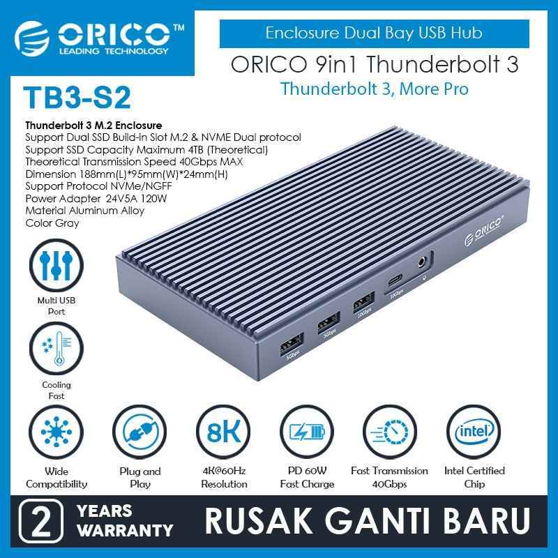 Jual ORICO TB3-S2 9in1 Thunderbolt 3 M.2 Enclosure Dual Bay USB Hub RJ45 di Seller Vidsen Online ...