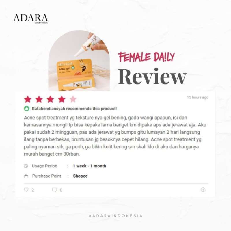 Promo Adara Bee Clear Acne Gel & Acne Treatment Extra Formula Diskon 15% Di Seller Lolibi ...