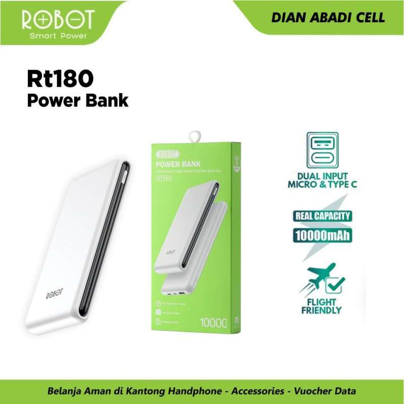 Jual Power Bank 10.000mAh Robot RT180 Dual Input Type-C dan Micro USB ...