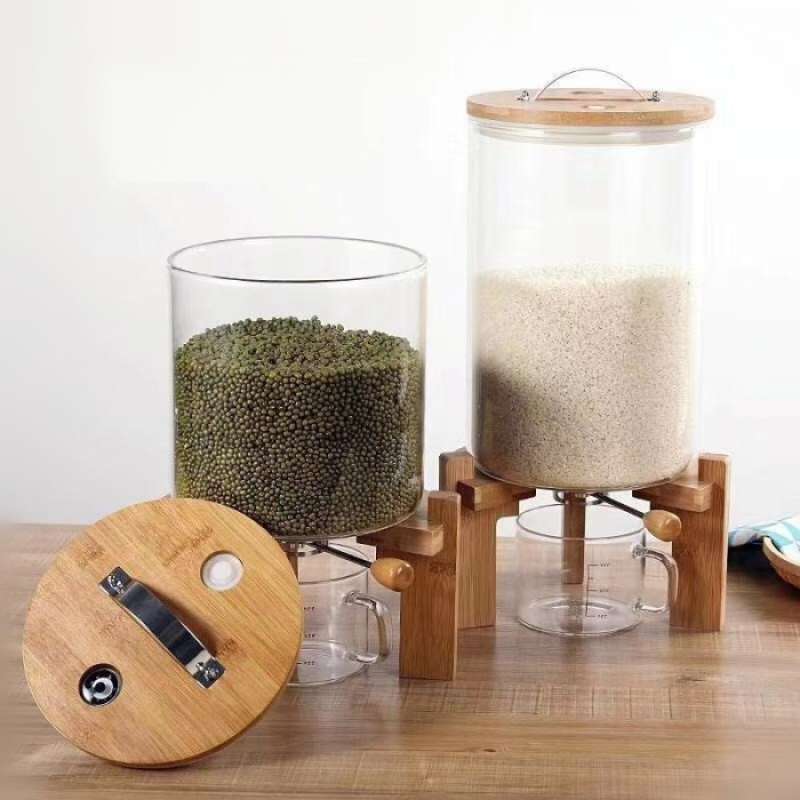 Promo Wooden Rice Dispenser Dispenser Beras Kaca Mewah Korean Style 7L ...