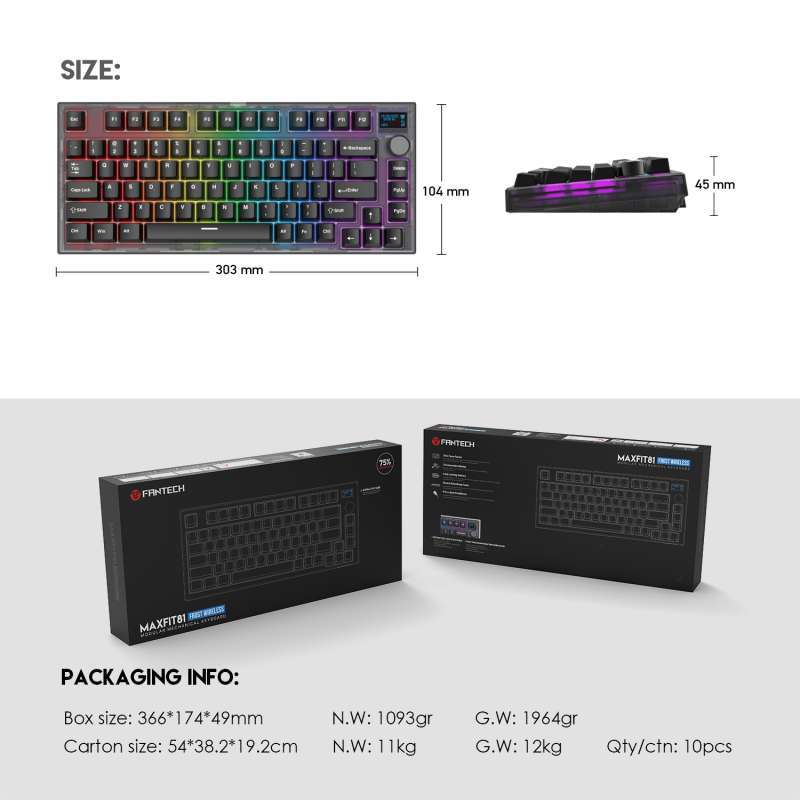 Jual Fantech Maxfit81 Wireless 75% Mechanical Keyboard Gaming Abs Di ...