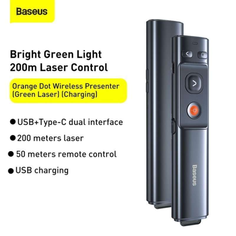 Promo BASEUS Wireless Presenter Green Laser Pointer Charging Orange Dot ...