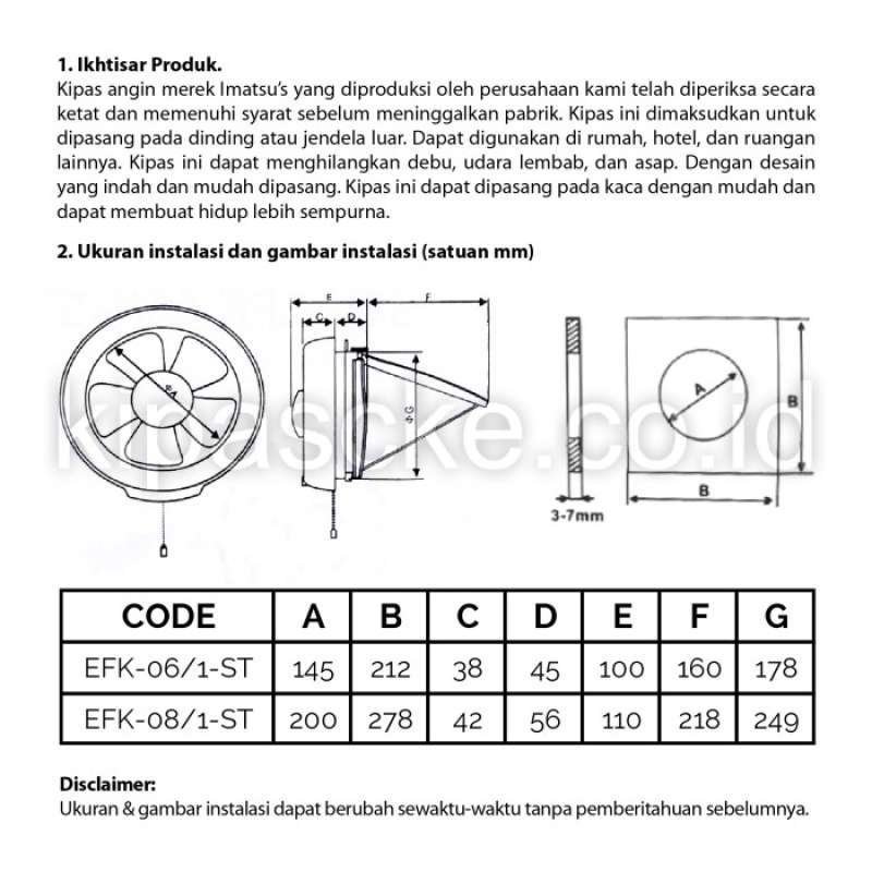Jual Imatsu Exhaust Fan Kaca Efk-06/1-st 6 Inch Eksos Udara Rumah ...