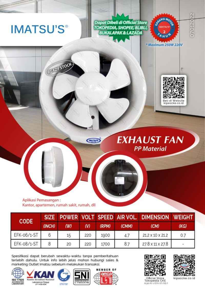 Jual Imatsu Exhaust Fan Kaca Efk-06/1-st 6 Inch Eksos Udara Rumah ...