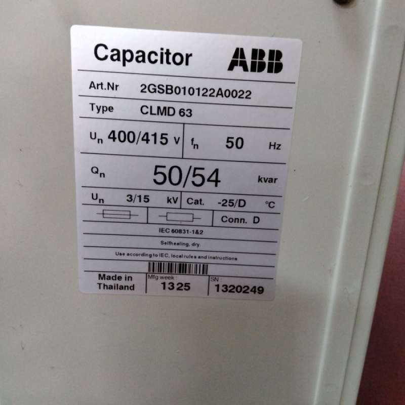 Promo Abb Capacitor 50kvar 400v 415v Clmd 63 2gsb010122a0022 Kapasitor ...