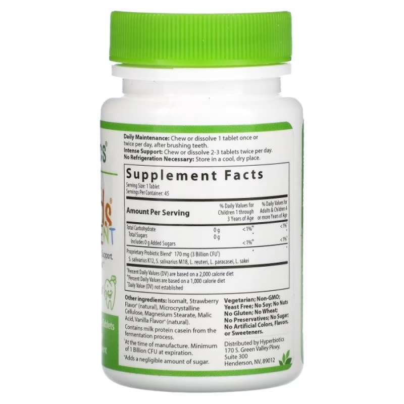 Jual Hyperbiotics, Pro-kids Ent, Sugar Free, Strawberry Vanilla, 45 ...