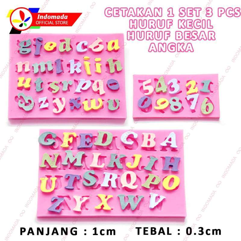 Jual Indomada Cetakan Fondant Silikon Huruf Besar Kecil Angka Abjad ...
