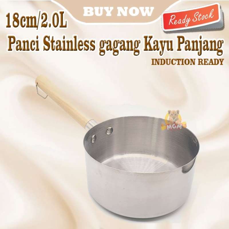 Promo Panci stainless 18cm gagang KAYU panjang Induksi READY Gayung 2L ...