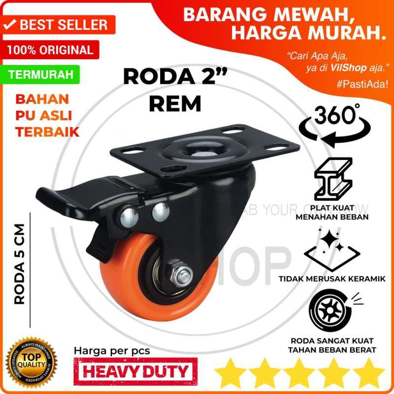 Jual RODA ETALASE REM 2 INCH 5 CM PREMIUM PU POLYURETHANE ORANGE CASTER ...