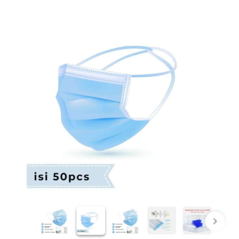 Jual Masker Headloop Hijab 3 Ply 3Ply Face Mask anti Debu Virus isi 50 ...