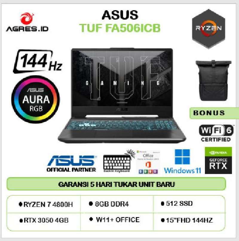 Jual ASUS TUF FA506ICB RTX3050 Ryzen 7 4800H 8gb 512ssd 15.6 FHD Win 11 ...