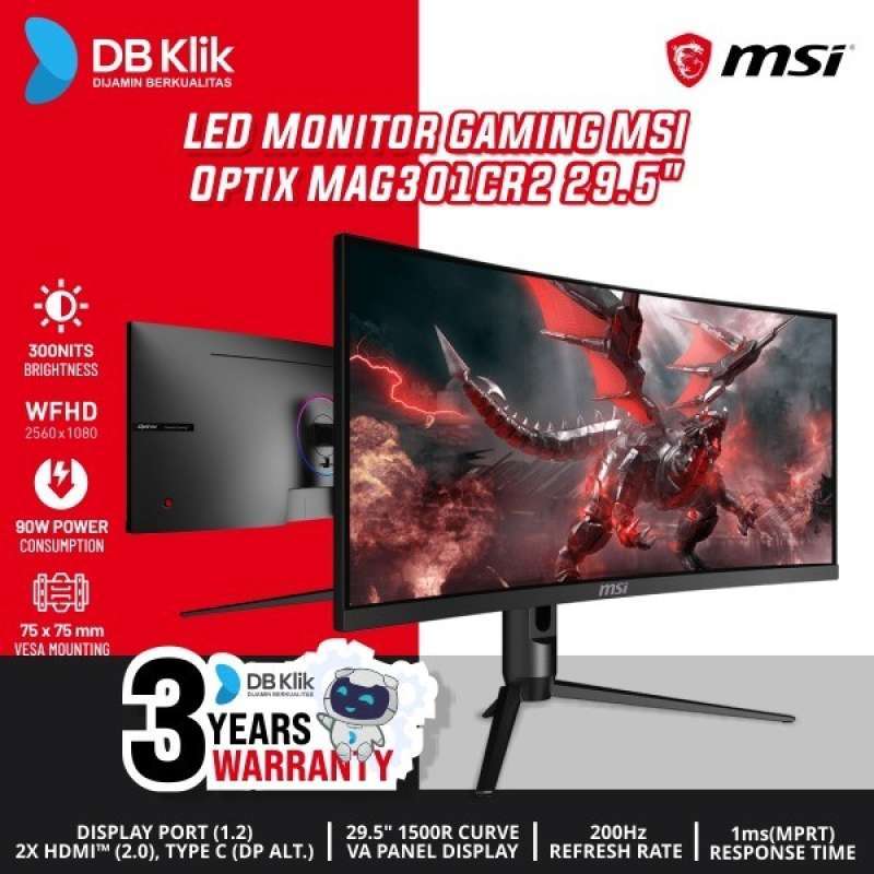 Jual Led Monitor Gaming Msi Optix Mag301cr2 29.5 200hz Curved Wfhd Hdmi ...