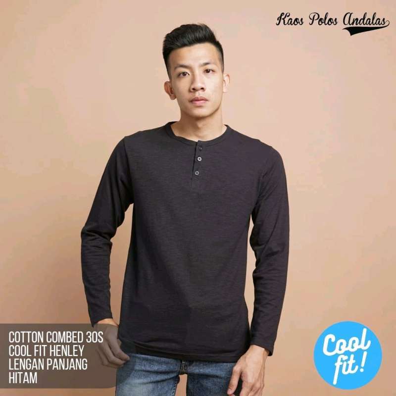 Jual Kaos Polos Model Henley Cool Fit Cotton Combed 30s Lengan Panjang ...