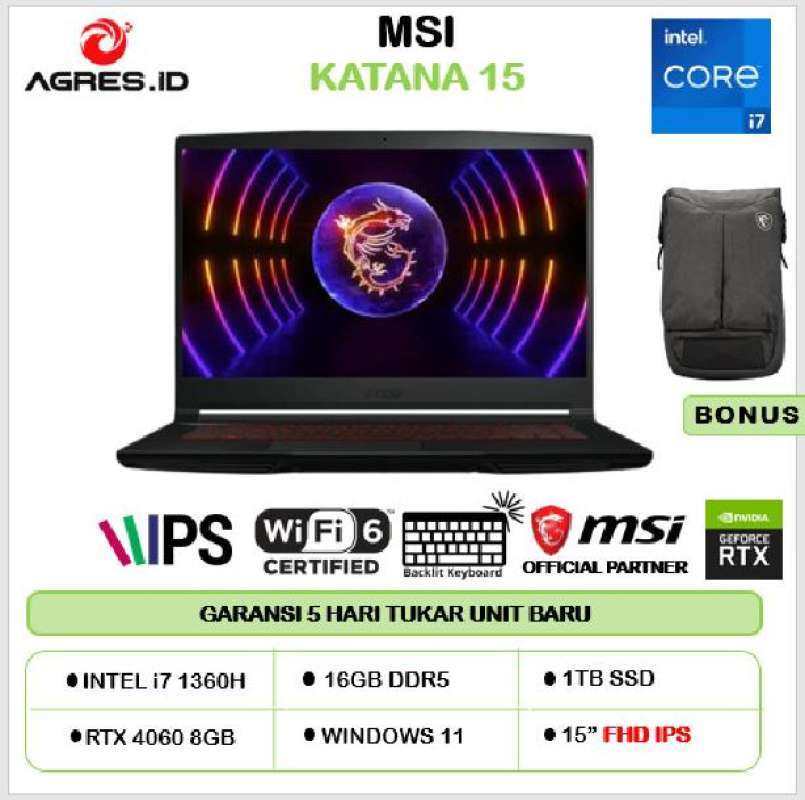 Jual Laptop MSI KATANA RTX 4060 8GB i7 13620H 16GB DDR5 - BUNDLING A di Seller AGRES ID SURABAYA ...