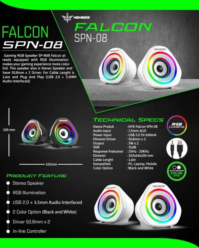Jual Speaker 2.0 Rgb Nyk Nemesis Spn-08 Falcon - Hitam Di Seller Sms Computer Depok - Limo, Kota ...