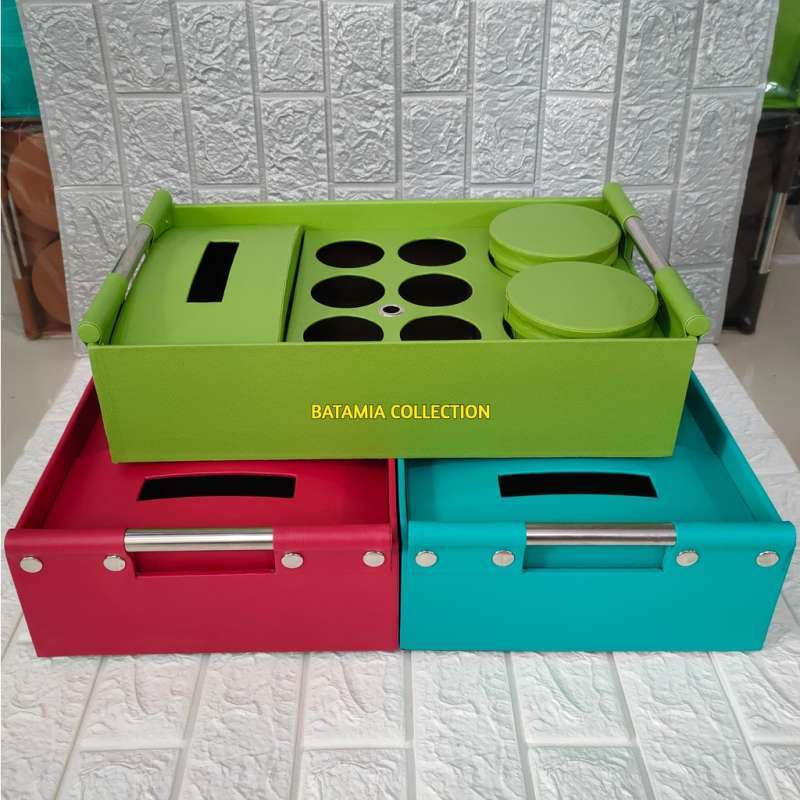 Jual Tempat Aqua Gelas 3 In 1 Isi 6 Cup + Tempat Tisu Meja + Toples ...