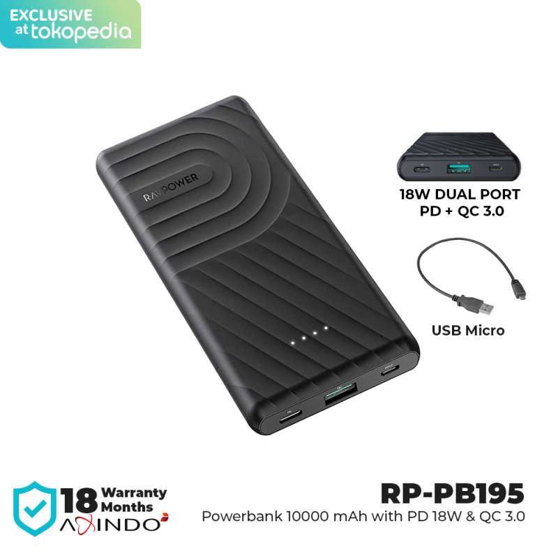 Promo RAVPower Portable Power Bank 10000 mAh PD18W+QC3.0 Black [RP ...