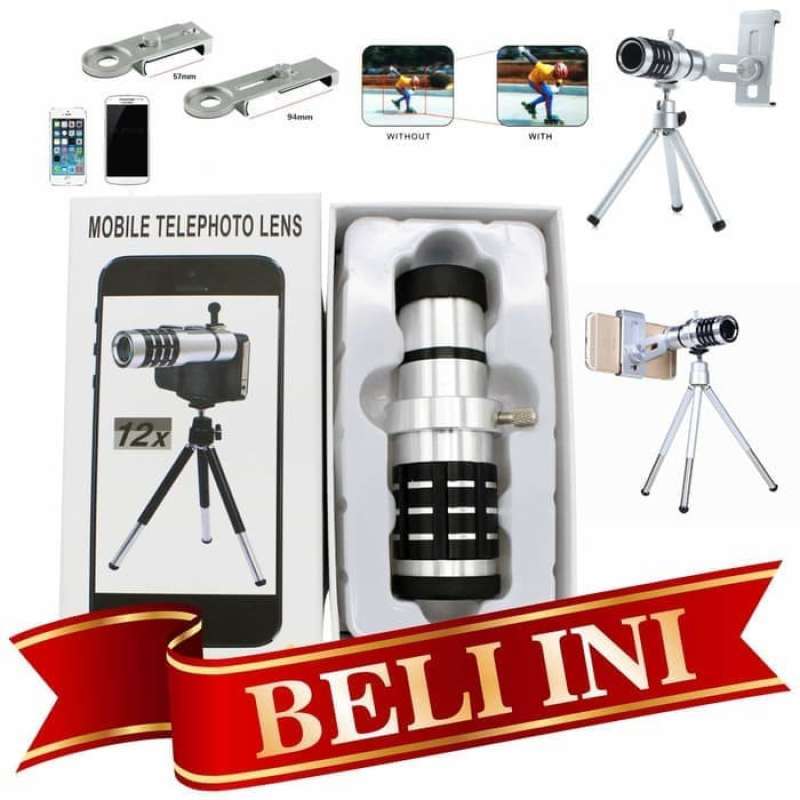 Promo Telescope Paket Telephoto Telescope Hp Lensa Tele Zoom 12X Tripod ...