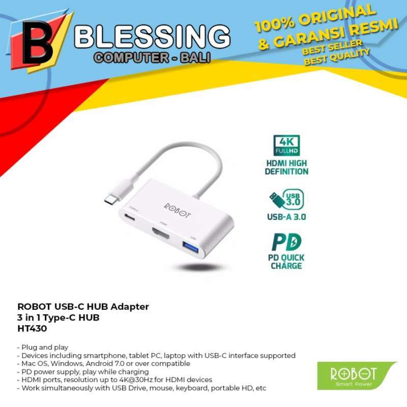 Jual USB HUB ROBOT HT430 3in1 Type C Hub Adapter / Type C HDMI USB ... Jual USB HUB ROBOT HT430 3in1 Type C Hub Adapter / Type C HDMI USB ...