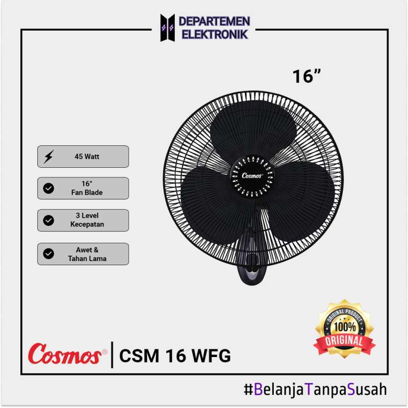 Jual COSMOS 16-WFG Wall Fan Kipas Angin Dinding 16 Inch 16WFG Hitam di ...