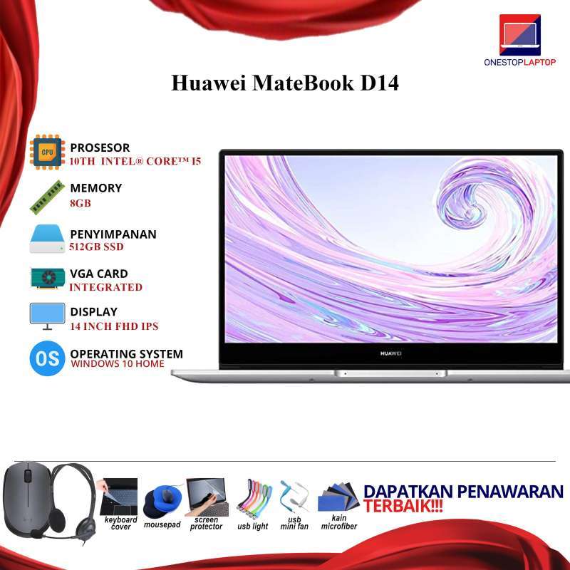 Jual Huawei MateBook D14 Core i5-10210U 8GB 512GB SSD 14 FHD W10 Mate Book - NON BUNDLING di ...