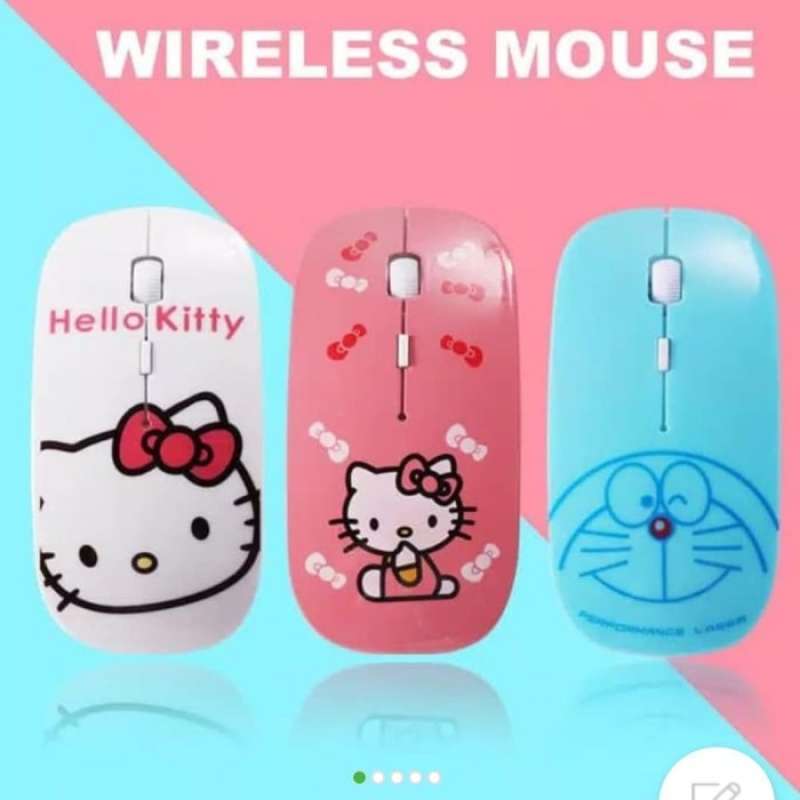 Promo Mouse Wireless 2.4G Ultra Tipis Motif Kartun Hello Kity lucu ...