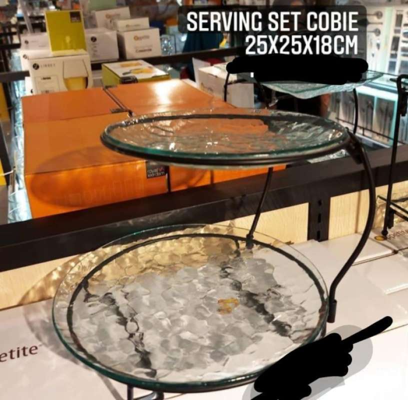 Jual Informa Serving Glass Cane Tray 2 Tier Tempat Kue Wadah Saji 2 ...