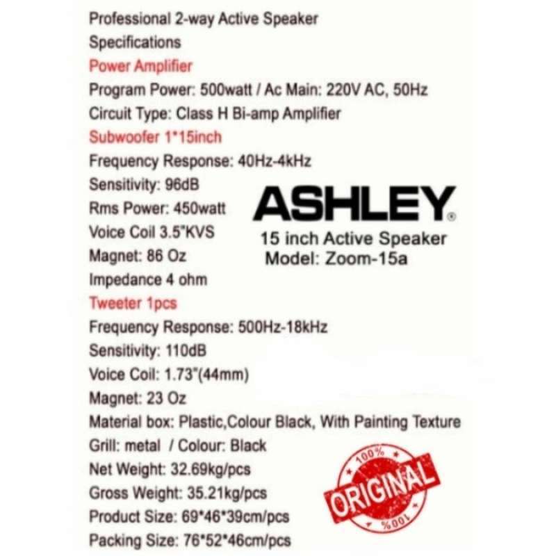 Promo Speaker Aktif Ashley Zoom 15a / Zoom15a Original 15 Inch Harga ...