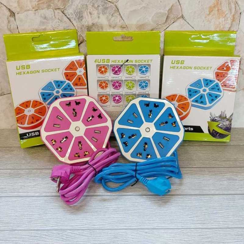 Jual STOP KONTAK USB HEXAGON SOCKET + 4 USB COLOKAN LISTRIK SMART POWER di Seller Toko Mamake ...