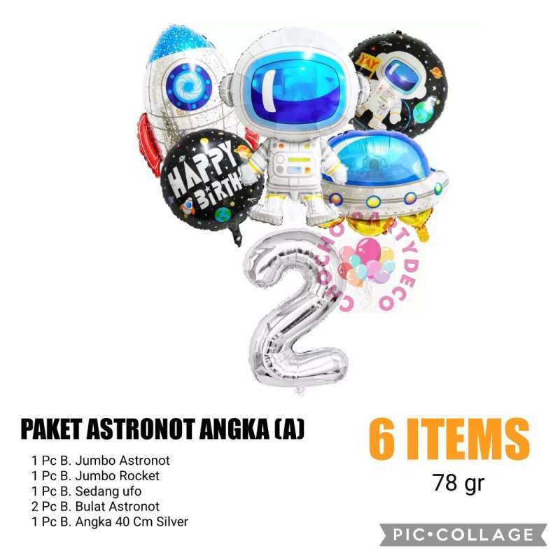 Jual (1set) Paket ulang tahun Astronot - angka - dekorasi ulang tahun ...