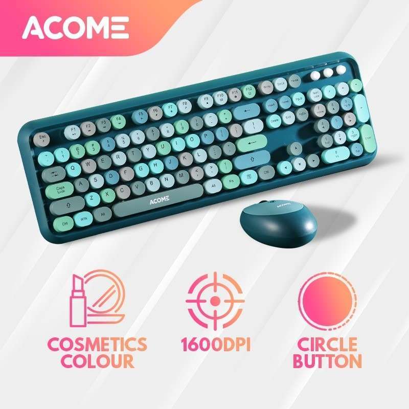 Jual ACOME AKM1000 Keyboard Mouse Combo Wireless Fashion Colours Green ...