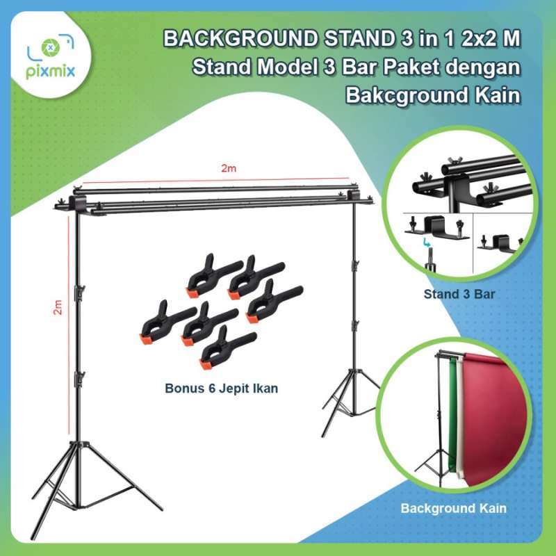 Jual BACKGROUND STAND 3 in 1 2x2 M | Stand Model 3 Bar Paket dengan BG ...