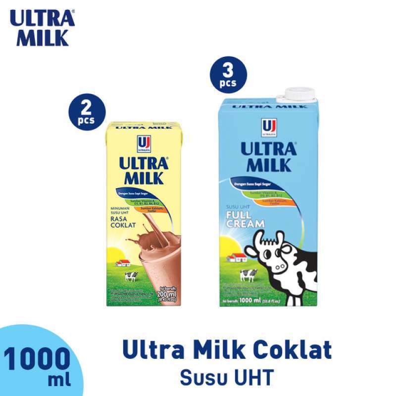 Jual Ultra Milk Susu UHT Full Cream 3x1000ml Free Ultra Milk 2x200ml di ...
