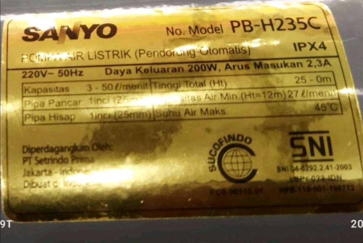 Jual Sanyo Pbh 235 C Pompa Air Booster Dorong Otomatis Flow Switch Di Seller Kingdom Battery ...