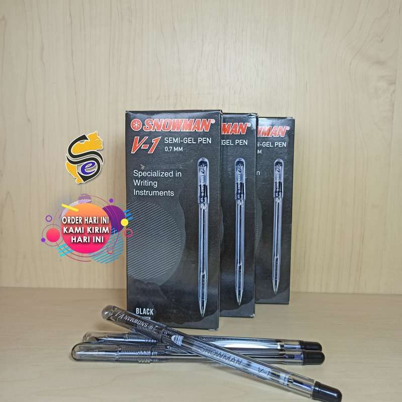 Jual Pulpen Snowman / Bolpen Snowman V1 Perbox 1 Lusin Ready Hitam Biru ...